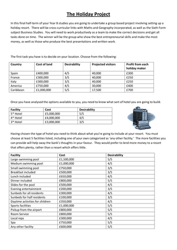 The Holiday Project Information | Teaching Resources