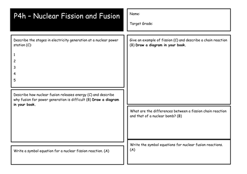 Nuclear Fission And Fusion Worksheet