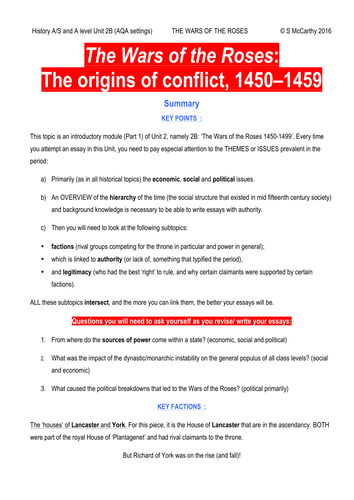 History A/S and A level The Wars of the Roses 'The Origins of the ...