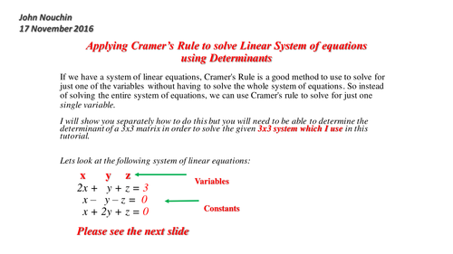 Solving-Linear-System-Of Equations-Using-Determinants | Teaching Resources