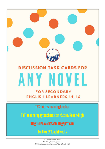 Discussion Task Cards for ANY Novel - PDF VERSION | Teaching Resources