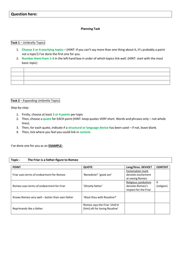 GCSE English Essay Planning Template | Teaching Resources