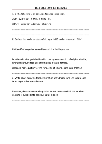 Redox Oxidation numbers, half equations and ionic equations | Teaching Resources