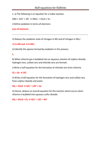 Redox Oxidation numbers, half equations and ionic equations | Teaching ...