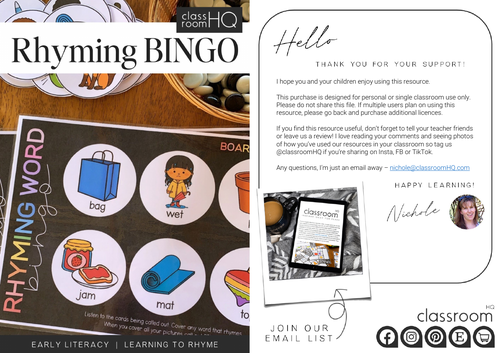 Rhyming CVC Word BINGO Game | Teaching Resources