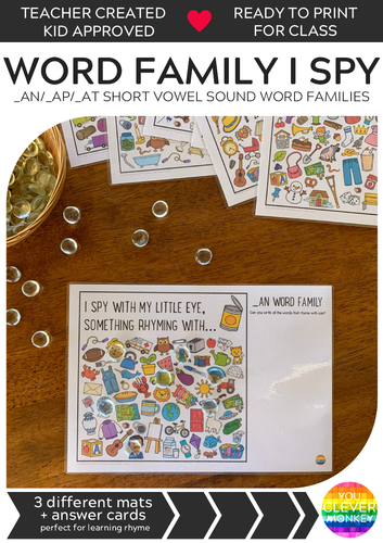 Rhyming Word Family I Spy Mats - AN/AP/AT Bundle | Teaching Resources