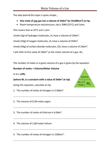 Moles and Volumes of Gases | Teaching Resources