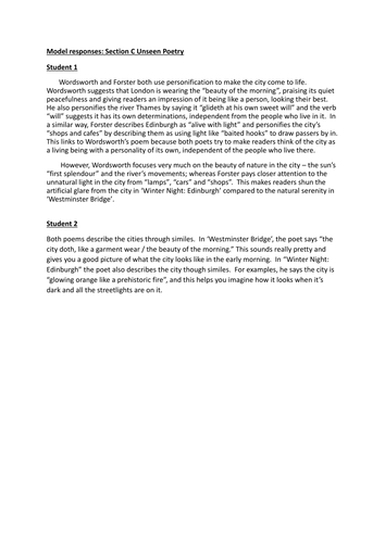 GCSE Paper 2 English Literature Unseen Poetry Preparation | Teaching ...
