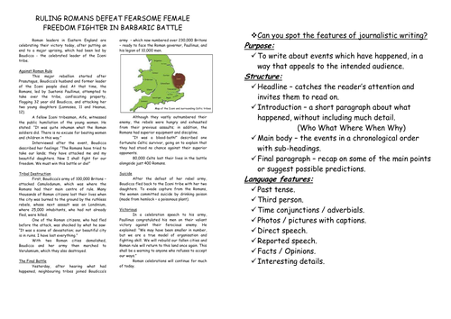 Boudicca's Defeat - Journalistic Recount - WAGOLL - Identify Features ...