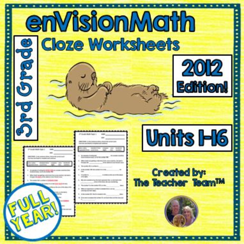 enVision 3rd Grade Common Core 2012 Cloze Worksheets Topics 1-16 ...