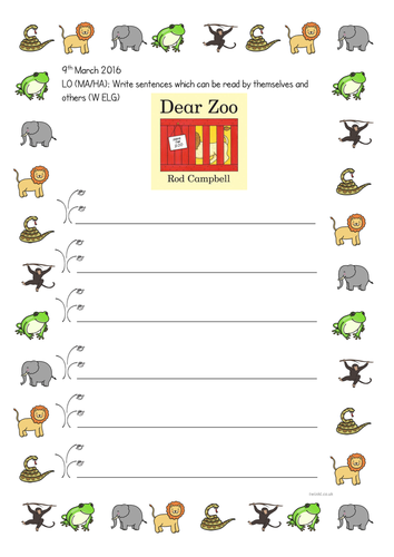 Dear Zoo Writing Frame | Teaching Resources