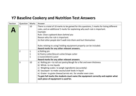Y7 Cookery and Nutrition Baseline Test | Teaching Resources