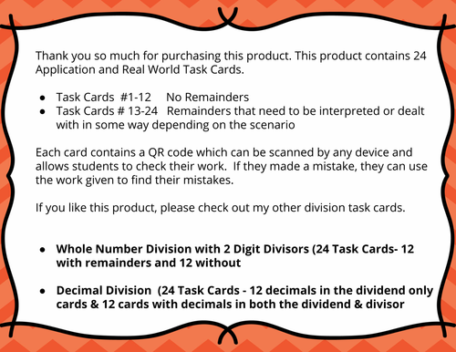 Full Version (24 Task Cards) 1 Digit Divisor with QR Codes & Work ...