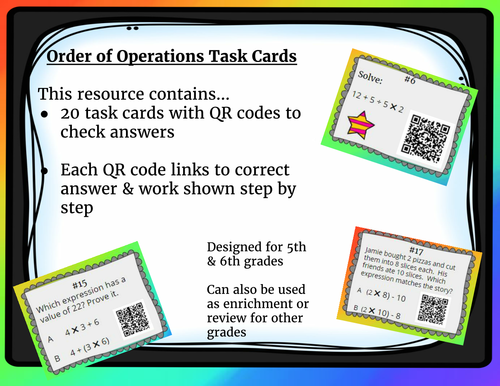 20 Order of Operation- Simplifying Expressions Task Cards With QR Codes ...