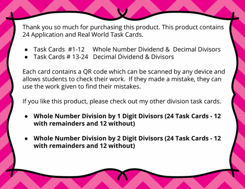 24 Long Division with Decimals- Real World Task Cards with QR codes ...