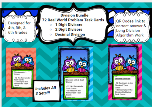 Long Division Bundle -72 Real World Task Cards With QR Codes & Work ...