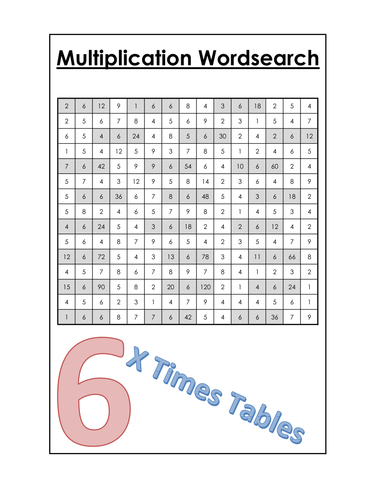 Multiplication Wordsearch 6X tables | Teaching Resources