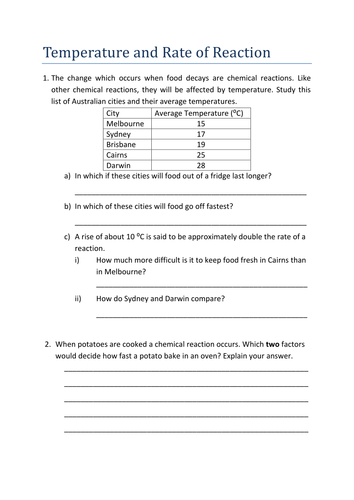 L3 & 4 Temperature & Rate | Teaching Resources