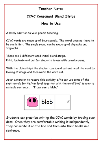 Consonant Blends - CCVC Differentiated Activity Card Strips- Phase 4 ...