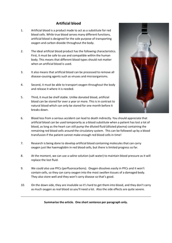 AQA Biology GCSE Artificial Blood | Teaching Resources