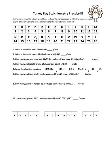 Thanksgiving or Easter Stoichiometry Practice Worksheet | Teaching ...