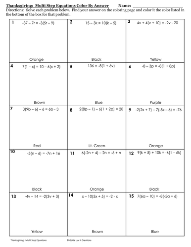Solving Equations Thanksgiving Turkey Math - Multi Step Equations Maze ...
