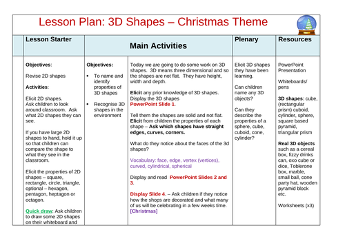 3D Shapes Christmas Theme Presentation Lesson Plan Worksheet Activities ...