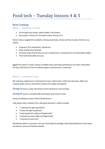 Entry Pathways- Food Studies- Basic Cooking worksheets | Teaching Resources