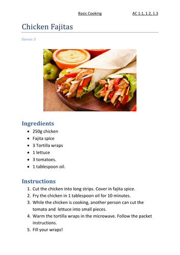 Entry Pathways- Food Studies- Basic Cooking worksheets | Teaching Resources