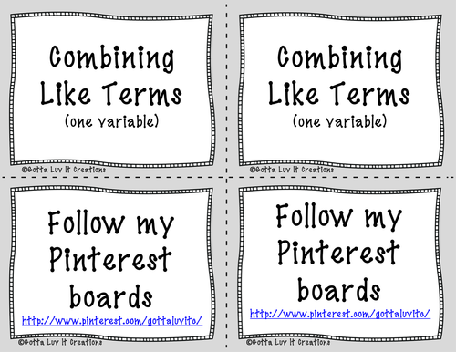 Free Download - Combining Like Terms Task Cards | Teaching Resources