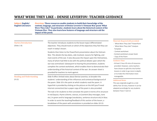 What Were They Like? Denise Levertov - Vietnam War Poem | Teaching ...