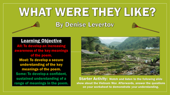 What Were They Like? Denise Levertov - Vietnam War Poem | Teaching ...