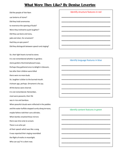 What Were They Like? Denise Levertov - Vietnam War Poem | Teaching ...