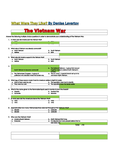 What Were They Like? Denise Levertov - Vietnam War Poem | Teaching ...