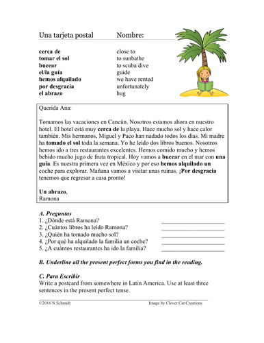 Spanish Reading ~ A Postcard ~ Una Tarjeta Postal Lectura (past perfect ...