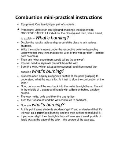 A digital version of the Year 7 C1 3.3 "Burning Fuels" lesson ...