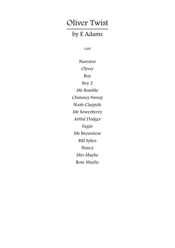 Oliver Twist playscript (comedy) | Teaching Resources