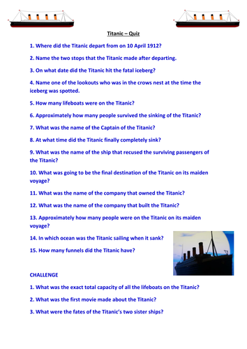 Titanic Quiz | Teaching Resources