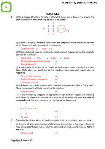 ChemSchool: Alcohols and carboxylic acid | Teaching Resources