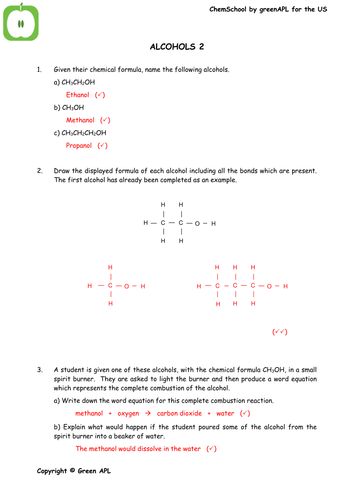 ChemSchool: Alcohols, reactions and uses | Teaching Resources