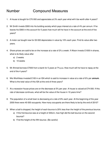 Percentages: Compound Measures | Teaching Resources