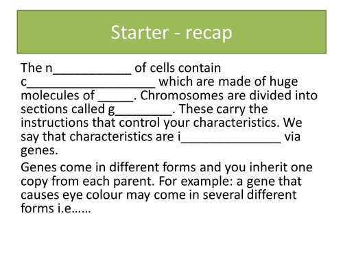 Chromosomes and inheritance and gender. KS3 Biology 9A | Teaching Resources