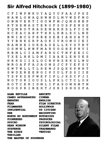 Sir Alfred Hitchcock Word Search | Teaching Resources