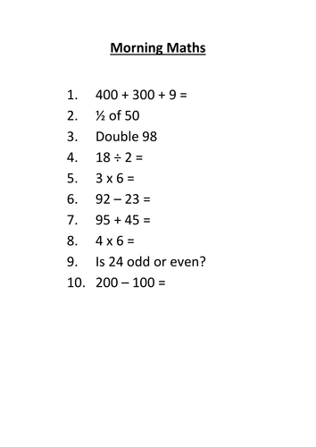 Morning maths activities - year 2/3/4 depending on ability - 36 ...