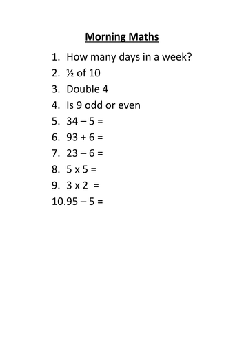 Morning maths activities - year 2/3/4 depending on ability - 36 ...