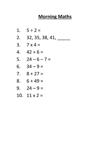 Morning maths activities - year 2/3/4 depending on ability - 36 ...