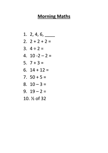 Morning maths activities - year 2/3/4 depending on ability - 36 ...