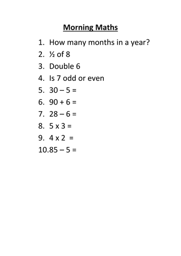 Morning maths activities - year 2/3/4 depending on ability - 36 ...