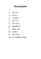 Morning maths activities - year 2/3/4 depending on ability - 36 ...