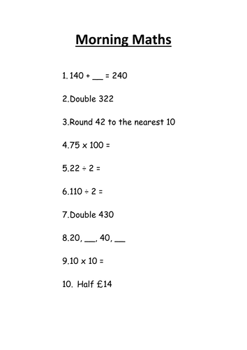 Morning maths activities - year 2/3/4 depending on ability - 34 ...